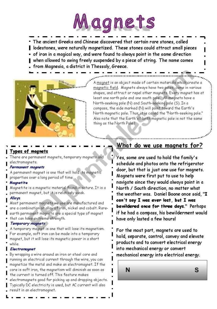 Reading Comprehension Worksheet On Magnets - Worksheets Template Free