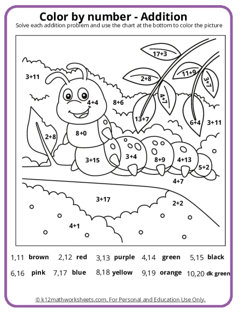 Color By Answer Math Worksheets - Worksheets Template Free
