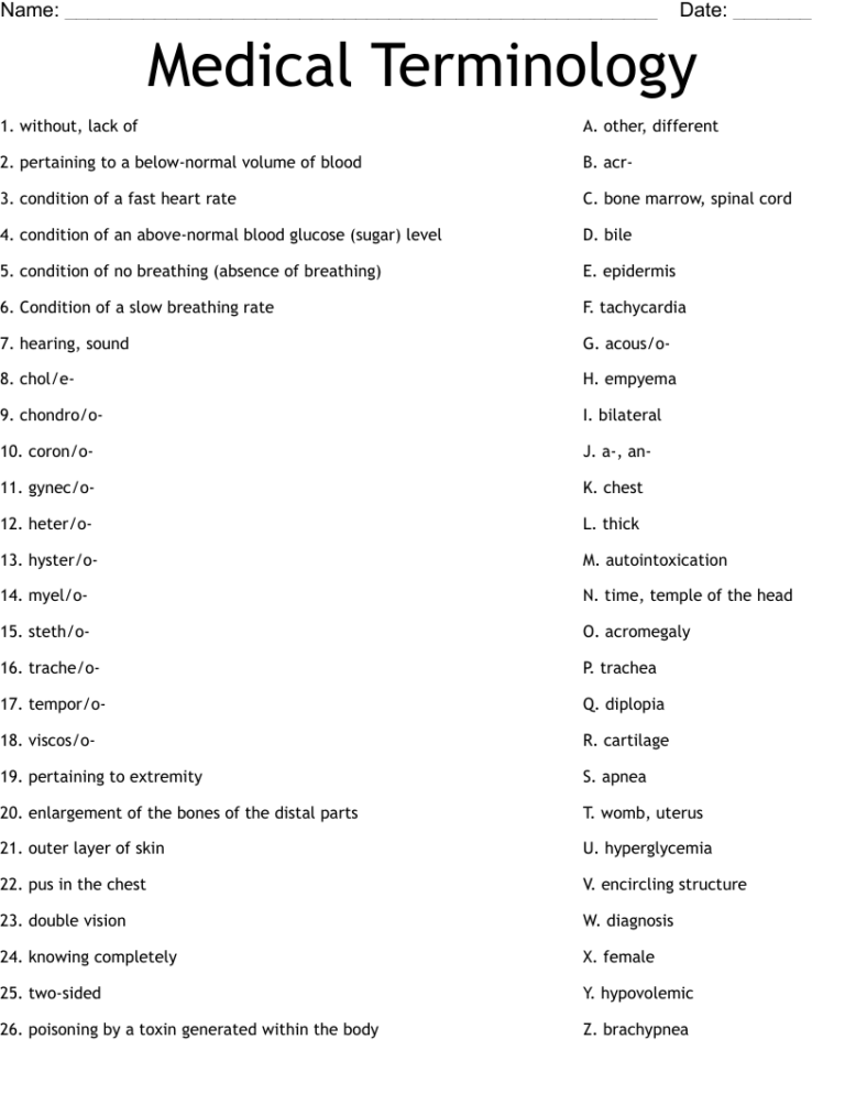 Beginner Free Printable Medical Terminology Worksheets - Worksheets ...