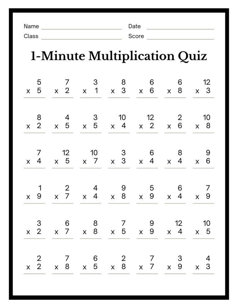 Free Printable Minute Math Multiplication Worksheets - Worksheets ...