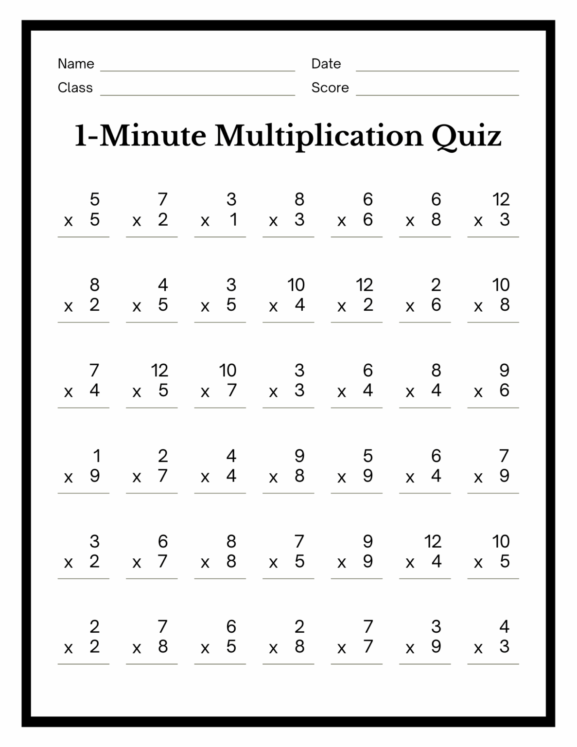 1 Minute Multiplication Worksheets Free Printable - Worksheets Template ...