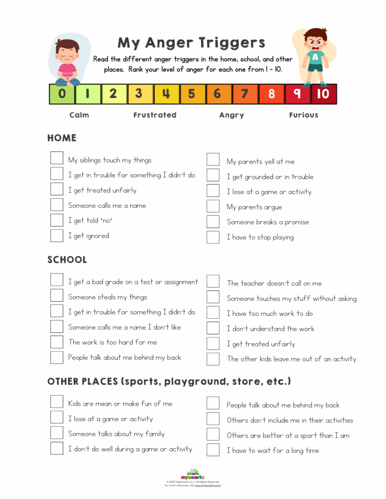 Free Printable Anger Triggers Worksheet - Worksheets Template Free