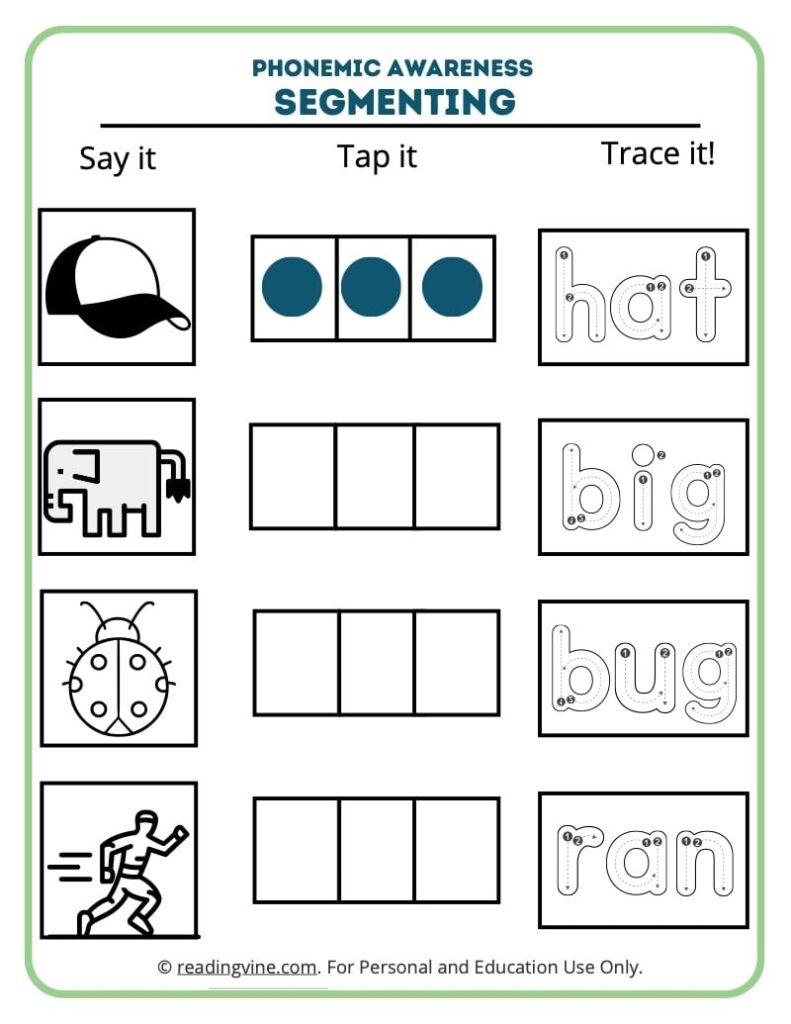Free Phoneme Segmentation Worksheets Kindergarten - Worksheets Template ...