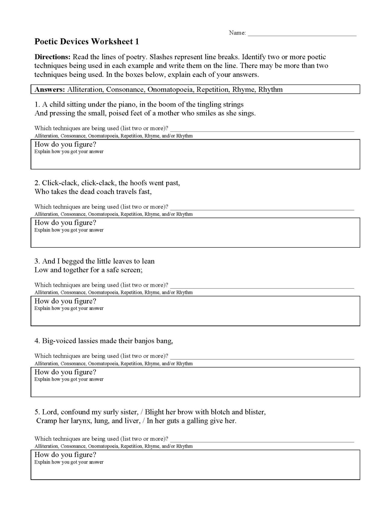 Free Printable Literary Devices Worksheets - Worksheets Template Free