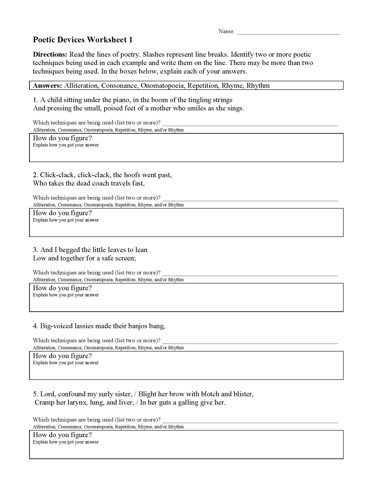 Free Printable Literary Devices Worksheets - Worksheets Template Free