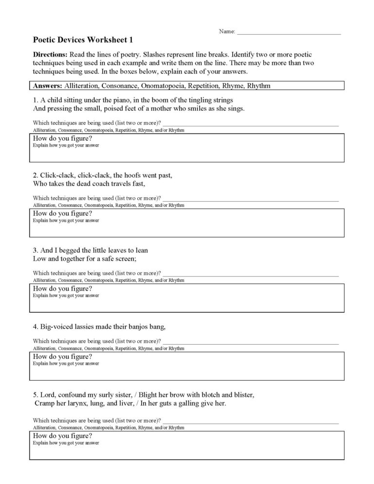 Free Printable Literary Devices Worksheets - Worksheets Template Free