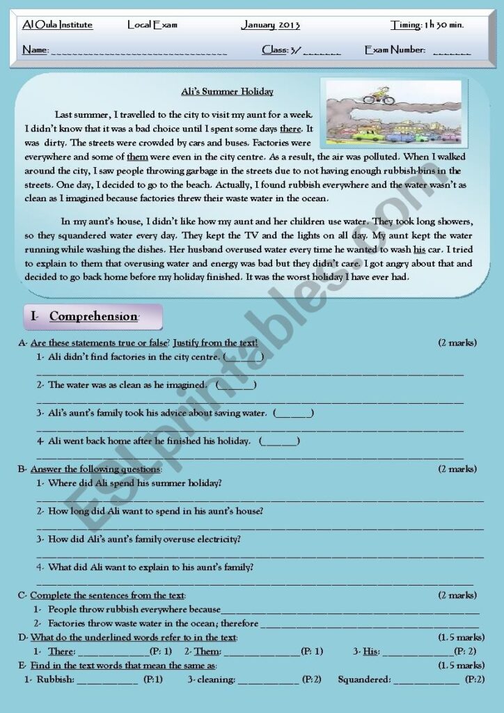 Pollution Reading Comprehension Worksheet - Worksheets Template Free