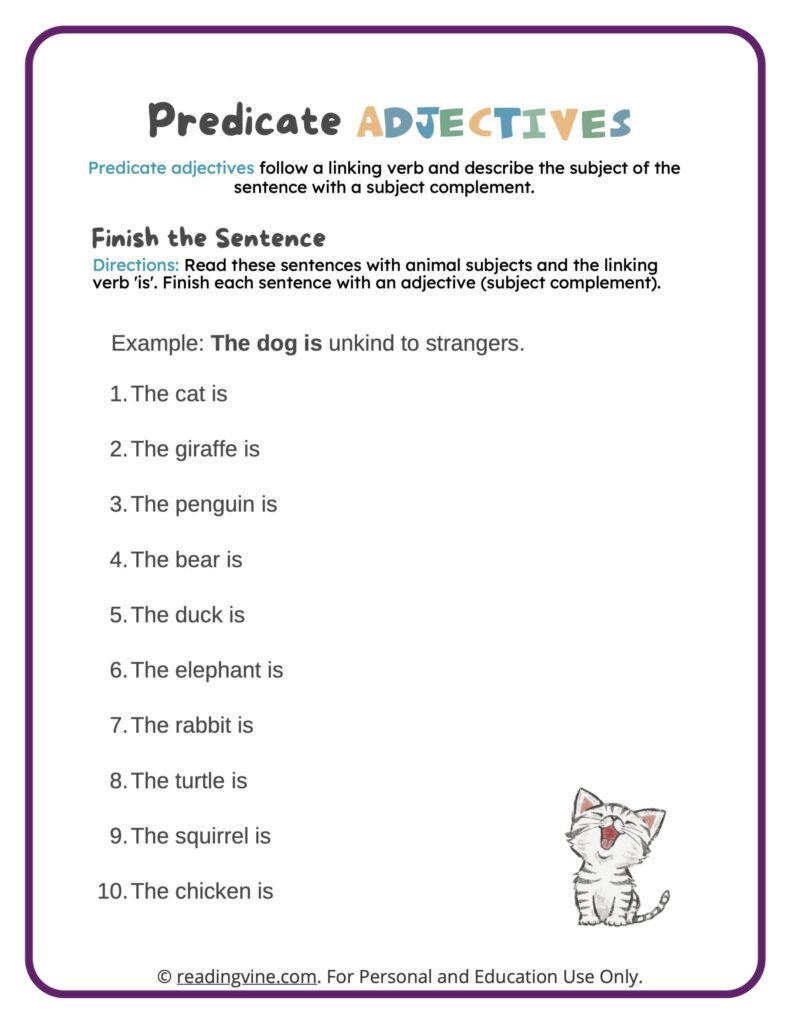 Free Printable Predicate Adjective Worksheets - Worksheets Template Free