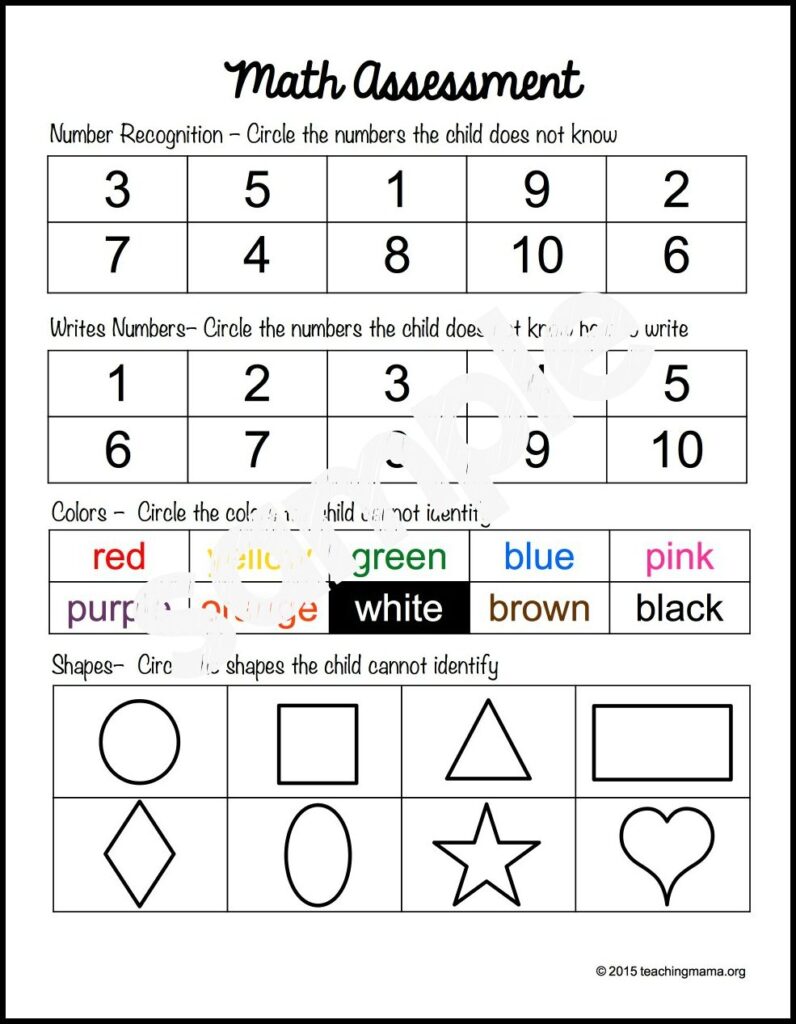 Preschool Assessment Printable Free - Worksheets Template Free