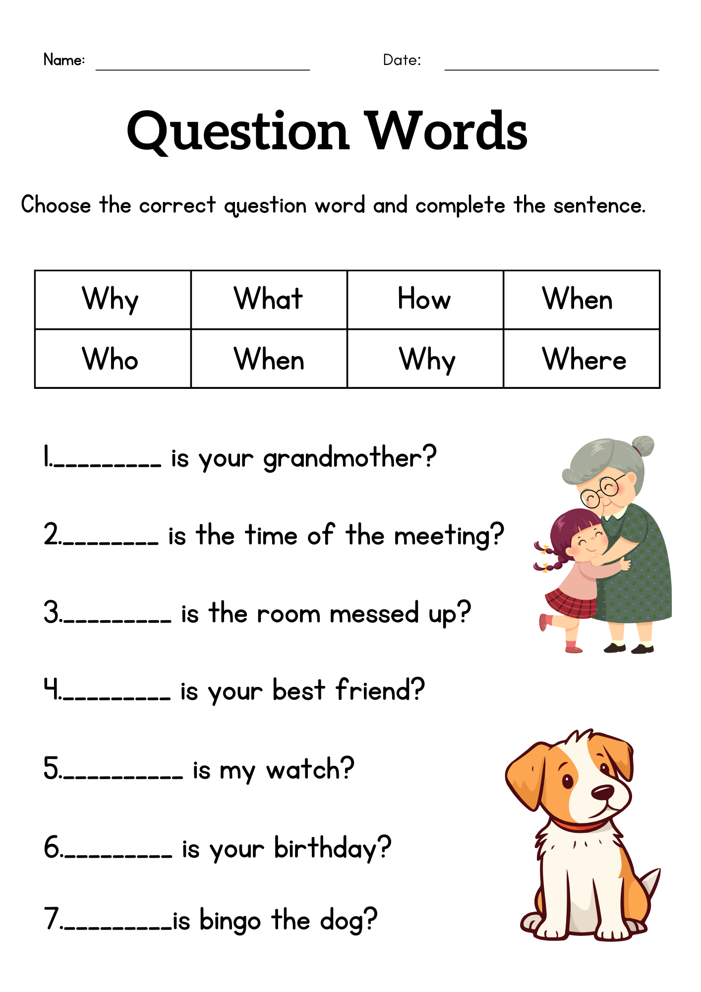 Kindergarten Question Words Worksheet - Worksheets Template Free
