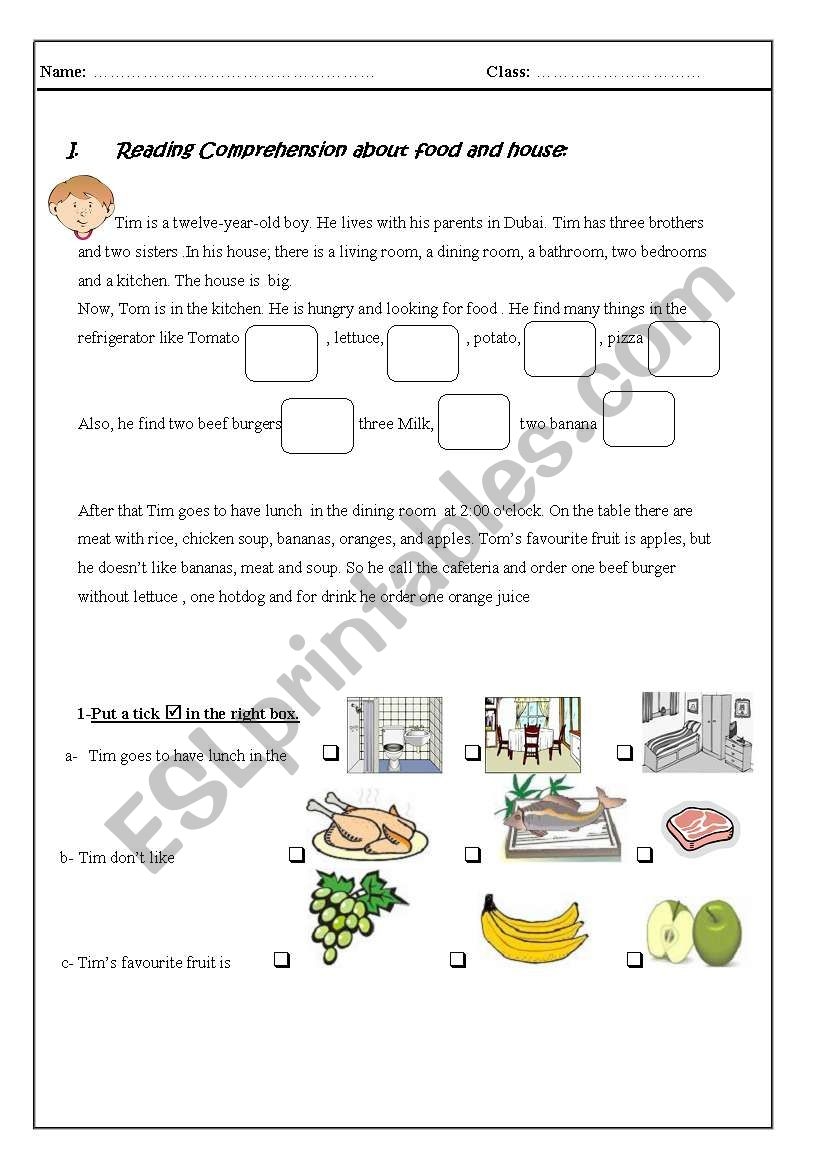 Esl Food Reading Comprehension Worksheets - Worksheets Template Free