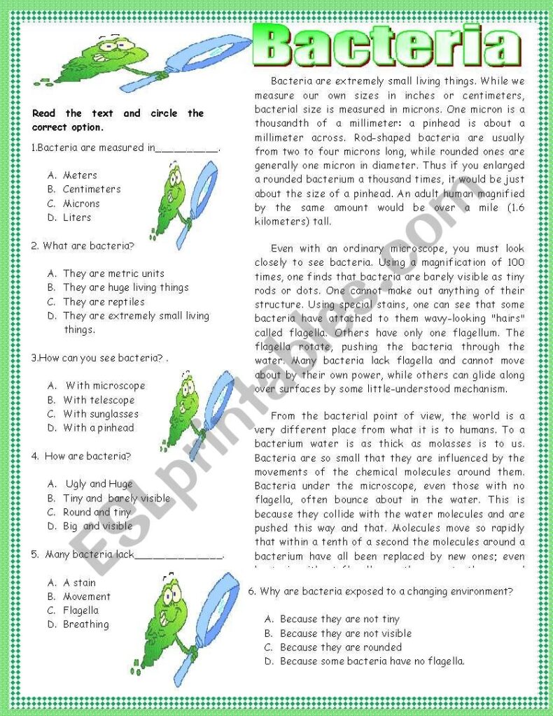 Bacteria Reading Comprehension Worksheet - Worksheets Template Free