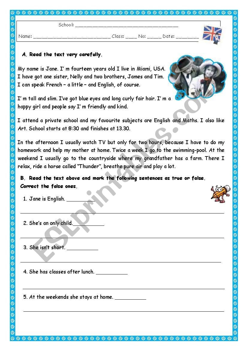 Esl English Reading Comprehension Worksheets - Worksheets Template Free