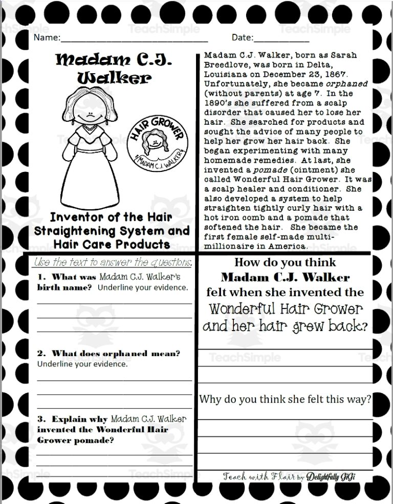 Free Printable Madam Cj Walker Worksheet - Worksheets Template Free