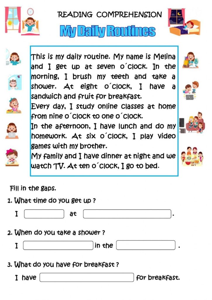 Daily Routines Reading Comprehension Worksheets - Worksheets Template Free