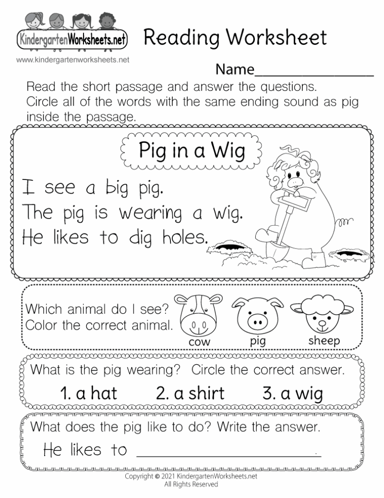 Free Kindergarten Reading Worksheets Pdf - Worksheets Template Free