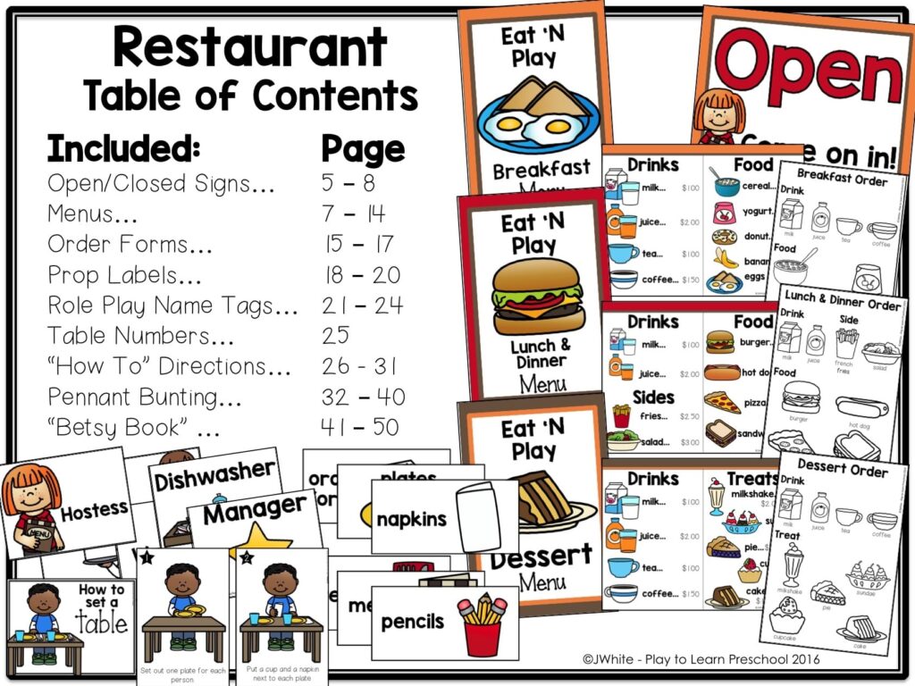 Preschool Restaurant Theme Printable - Worksheets Template Free