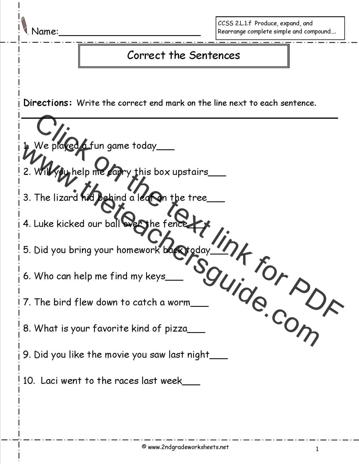 Free Printable 2nd Grade Sentence Worksheets - Worksheets Template Free