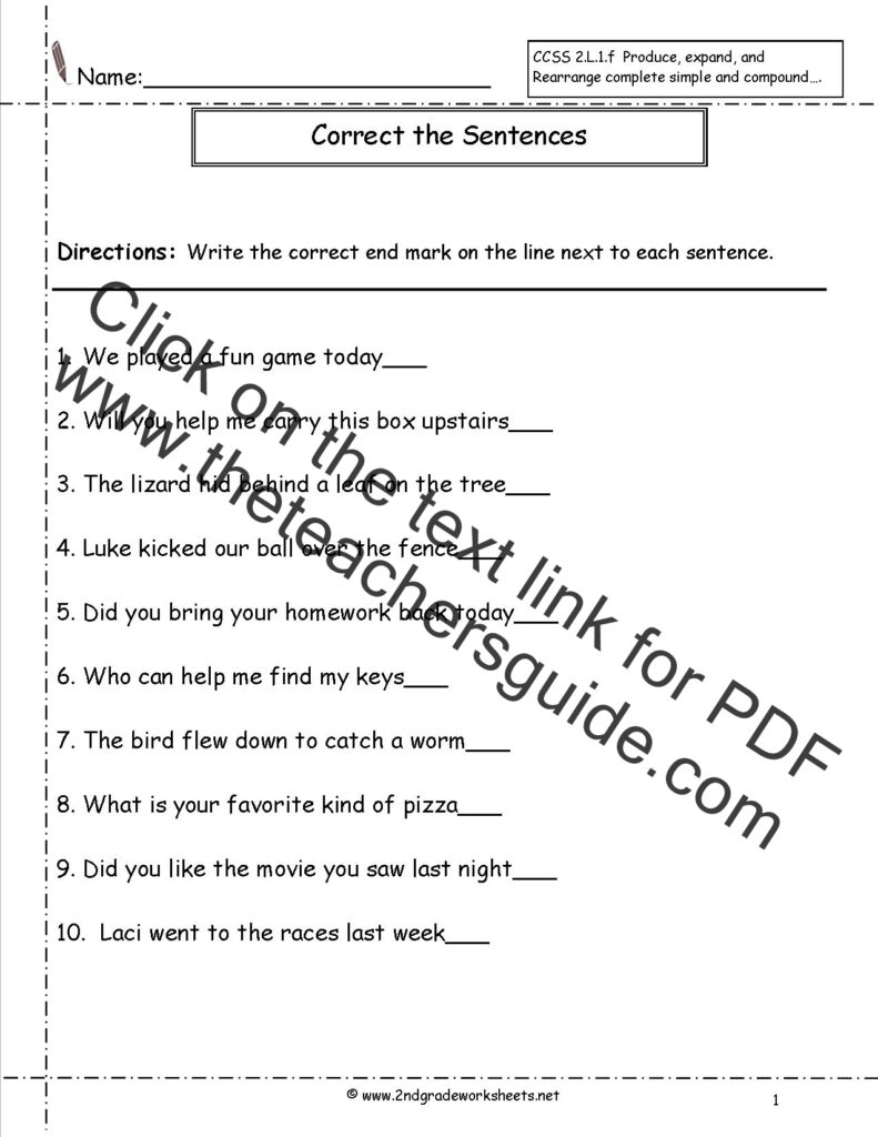Free Printable 2nd Grade Sentence Worksheets - Worksheets Template Free