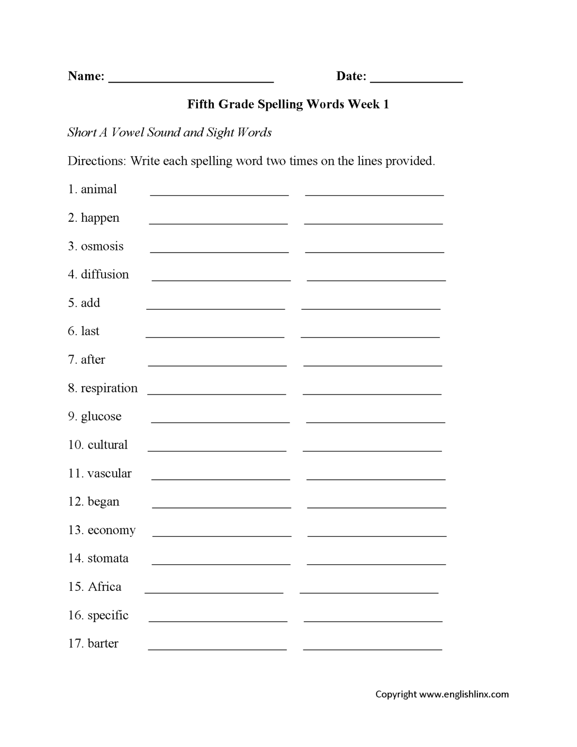 Free Printable 5th Grade Spelling Worksheets - Worksheets Template Free