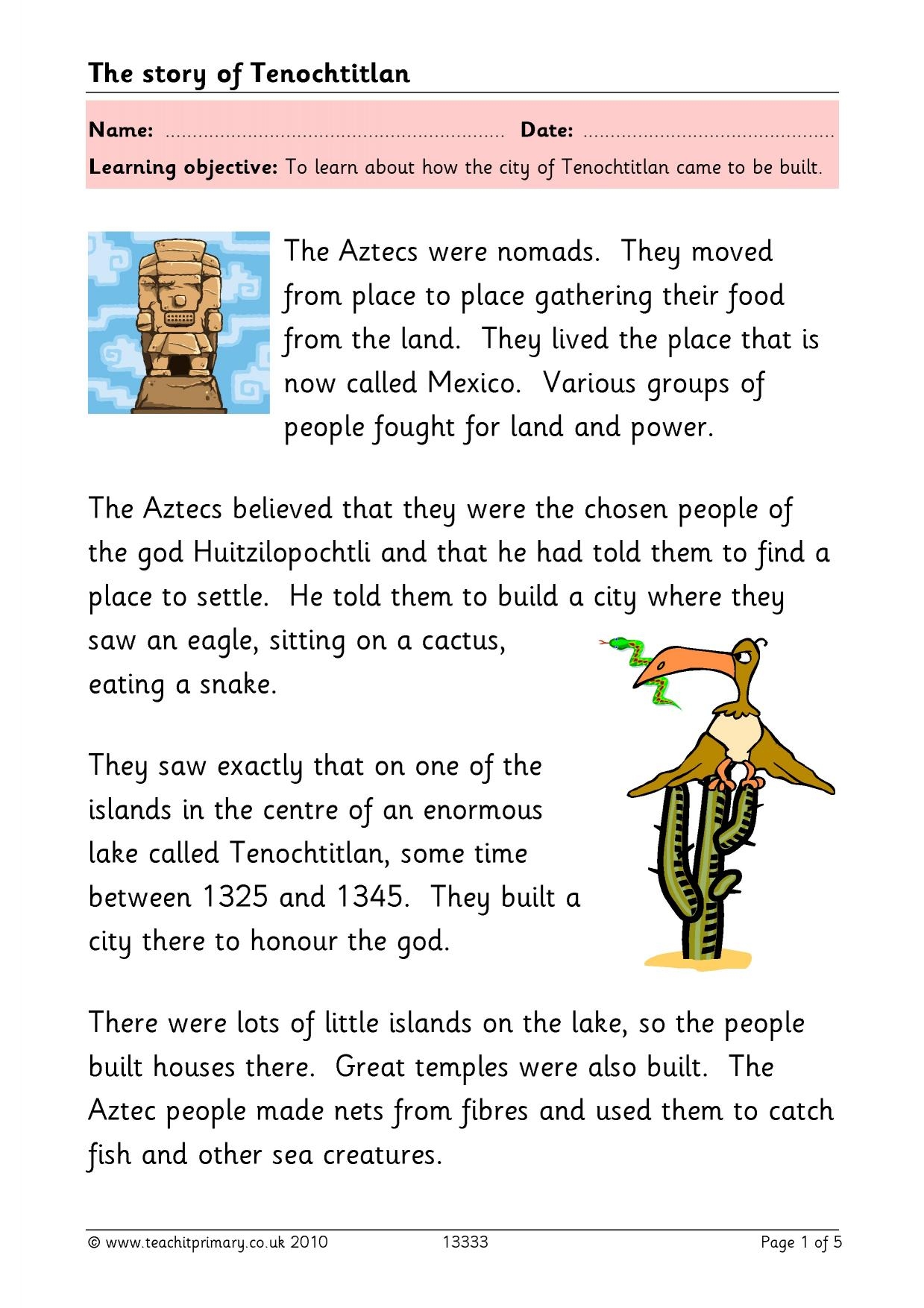 Aztec Reading Comprehension Worksheets - Worksheets Template Free