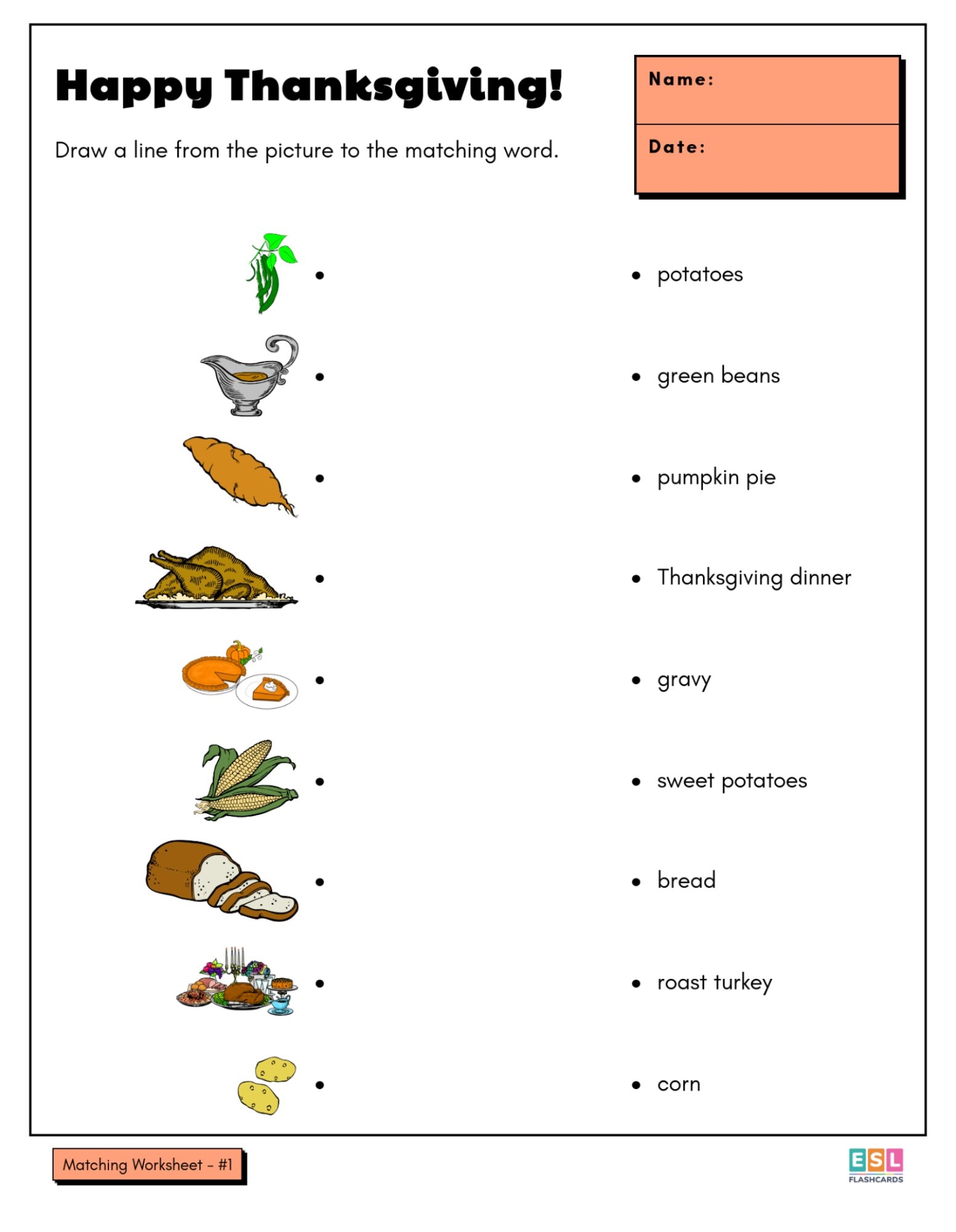 Free Printable Esl Thanksgiving Worksheets - Worksheets Template Free