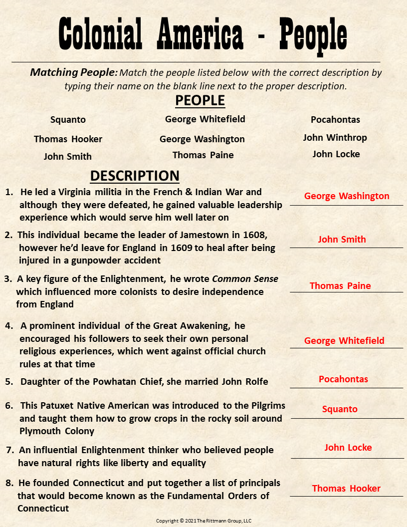 Free Printable Colonial America Worksheets - Worksheets Template Free