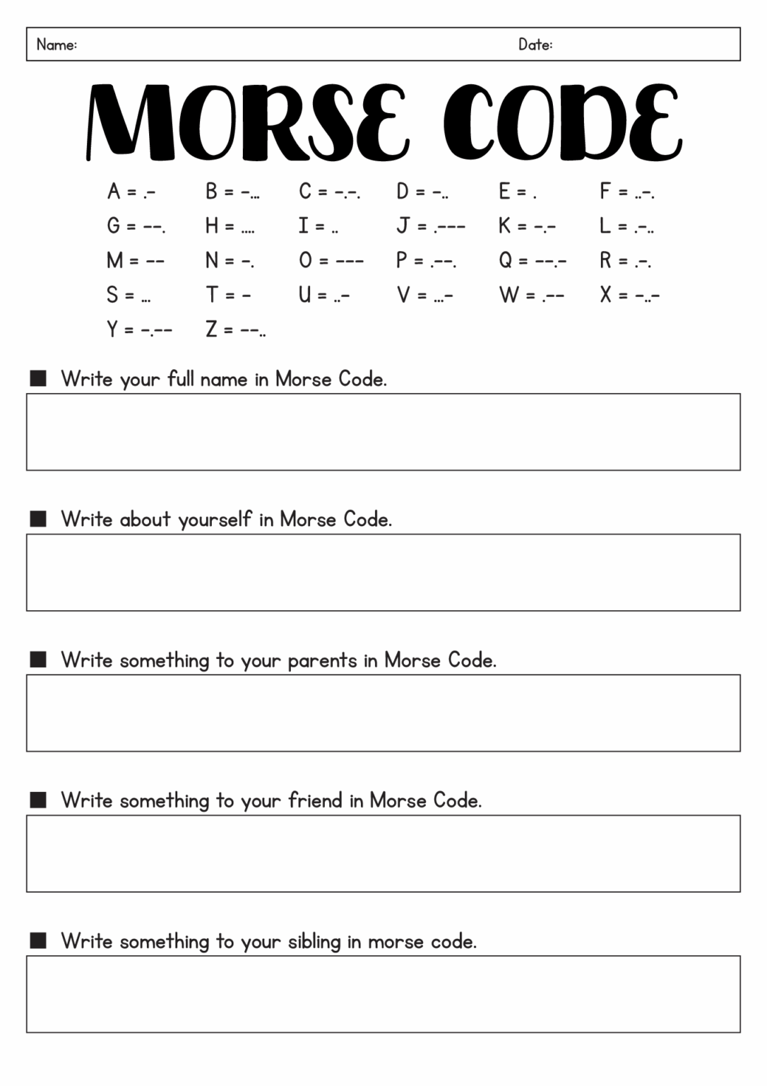 Free Printable Morse Code Worksheets Pdf - Worksheets Template Free