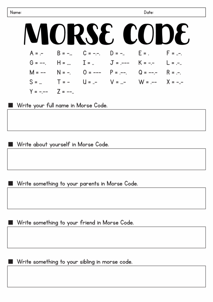 Free Printable Morse Code Worksheets Pdf - Worksheets Template Free