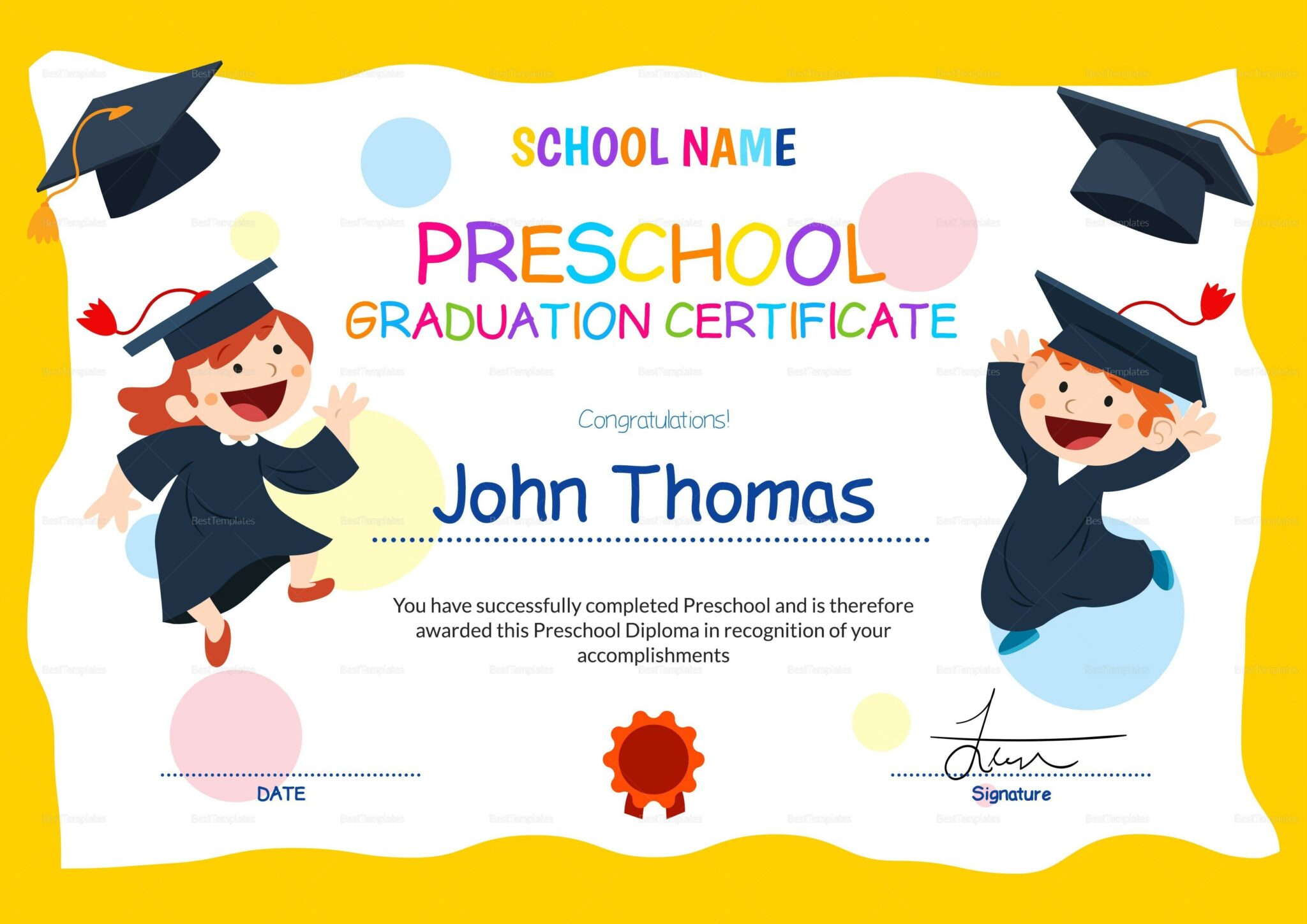 Free Printable Preschool Graduation Certificate - Worksheets Template Free