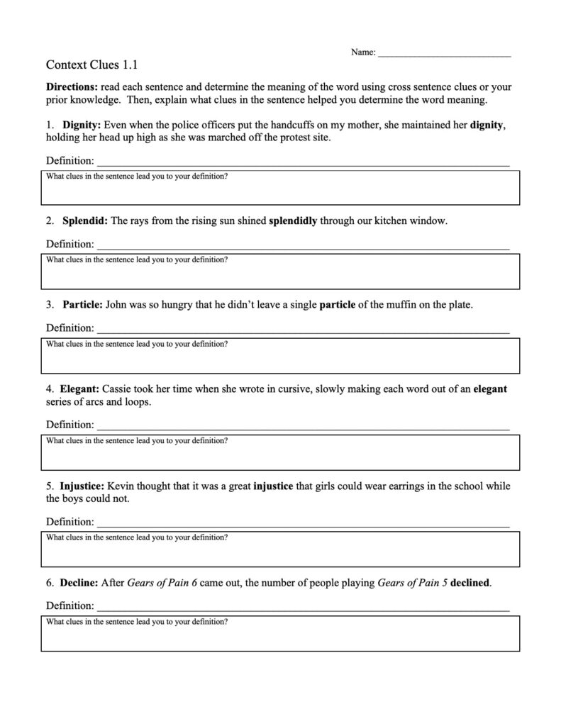 Reading Comprehension Context Clues Worksheets Pdf - Worksheets Template Free