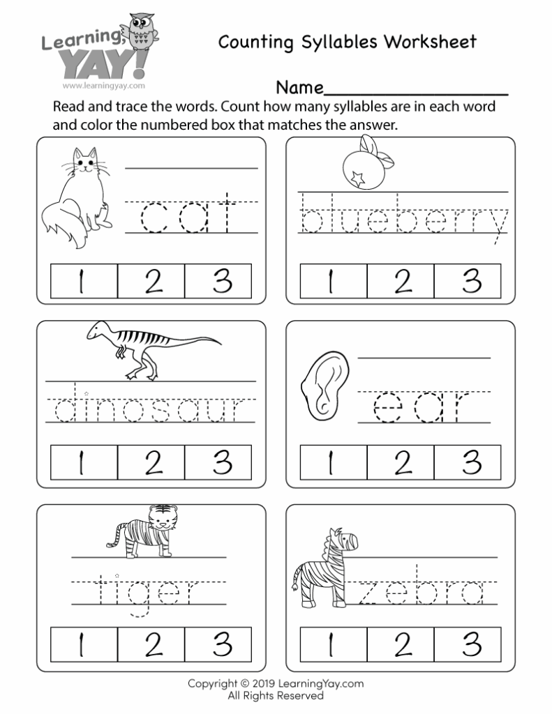 Syllable Worksheets For Kindergarten Printable - Worksheets Template Free