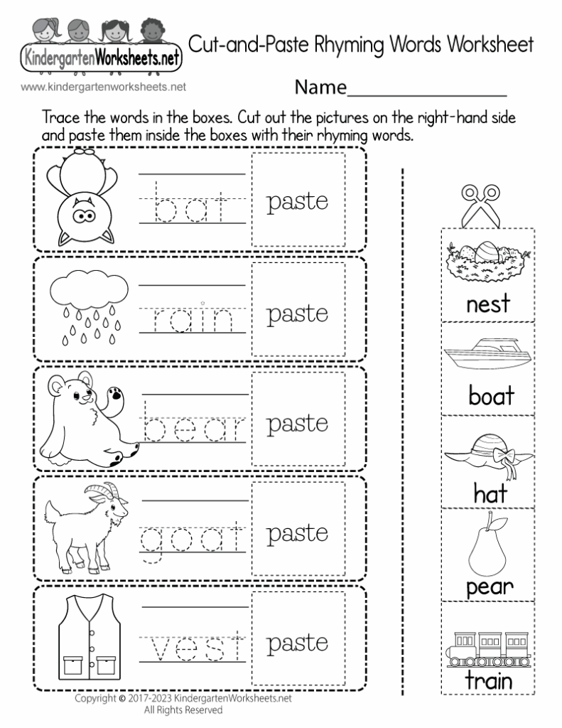 Rhyming Word Worksheets Kindergarten - Worksheets Template Free