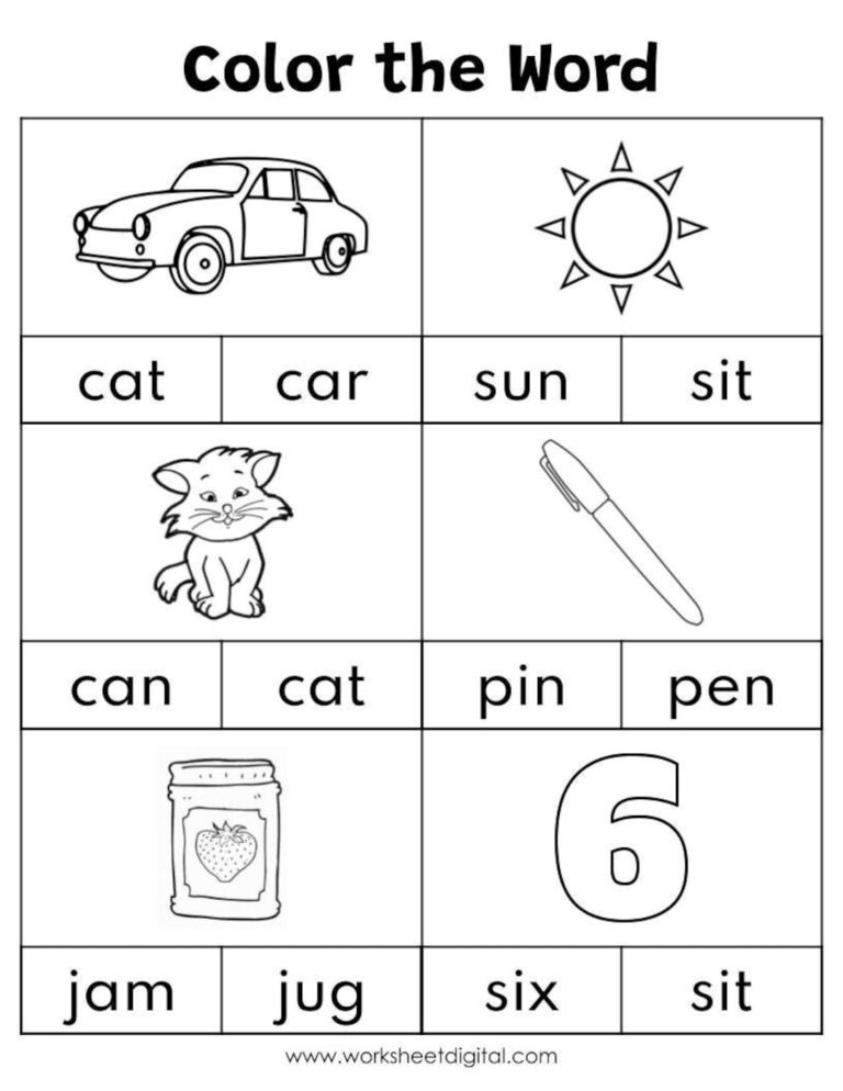Worksheets On Cvc Words For Kindergarten - Worksheets Template Free