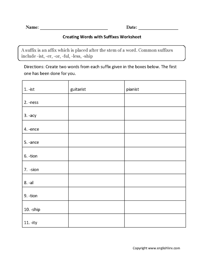 Free Printable Worksheet Suffix - Worksheets Template Free
