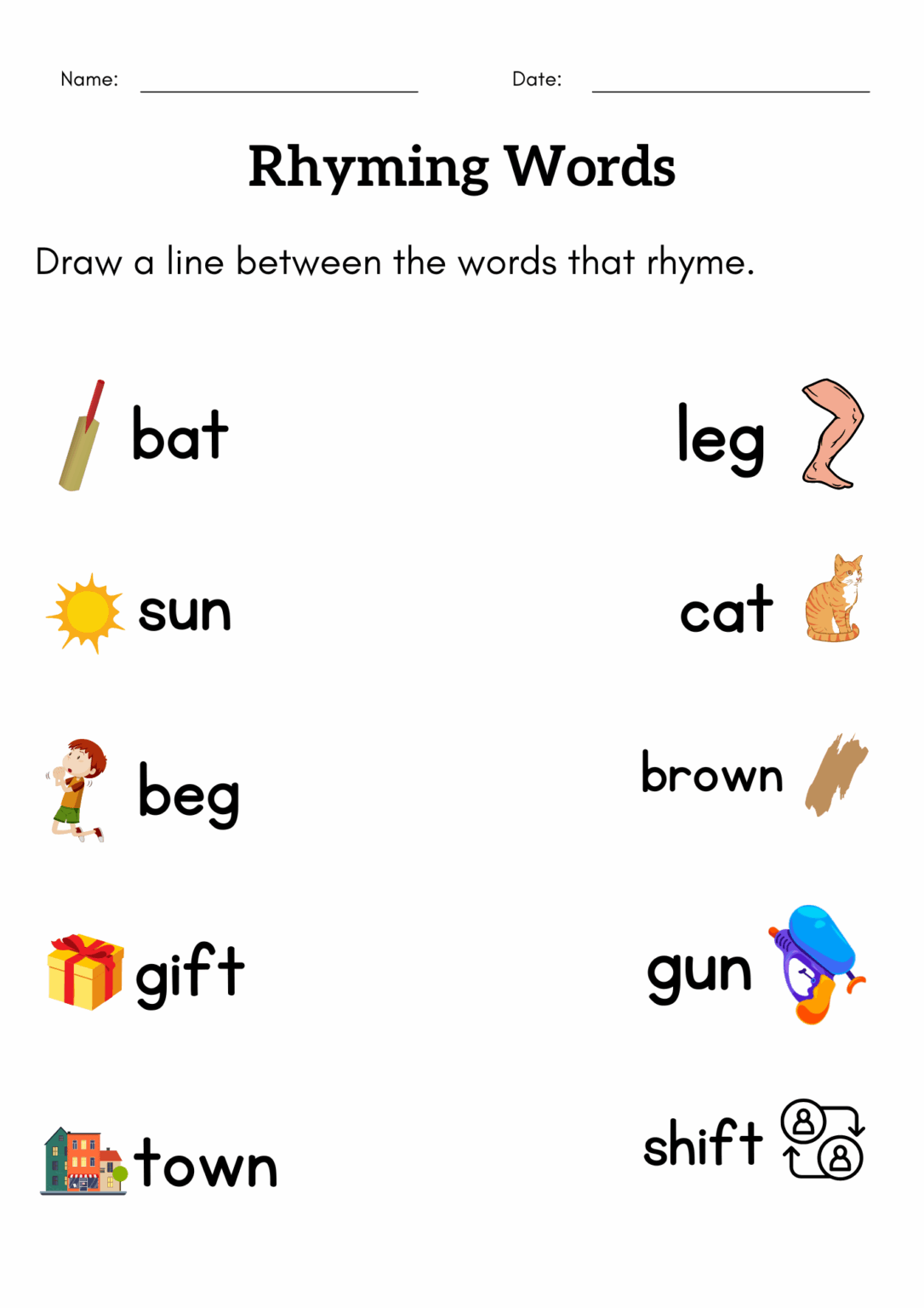 Rhyming Word Worksheet For Kindergarten - Worksheets Template Free