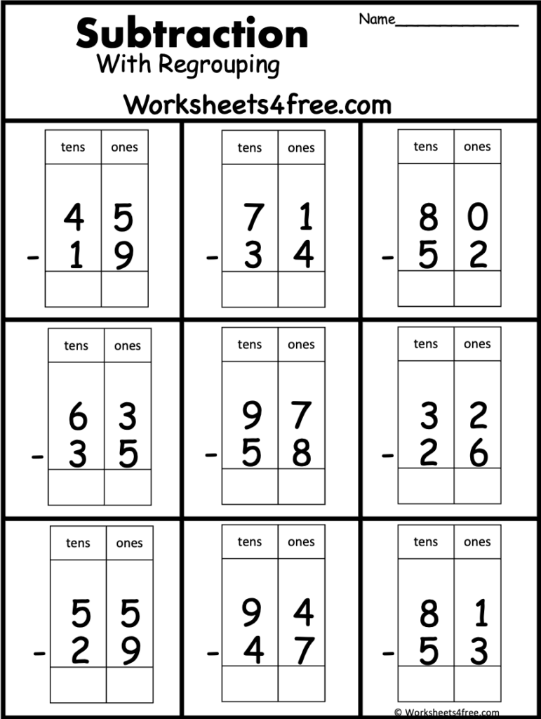 Subtraction Regrouping Free Printable Worksheets - Worksheets Template Free