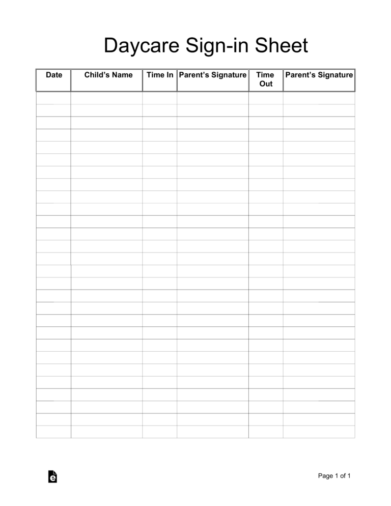 Free Printable Preschool Sign In Sheets - Worksheets Template Free