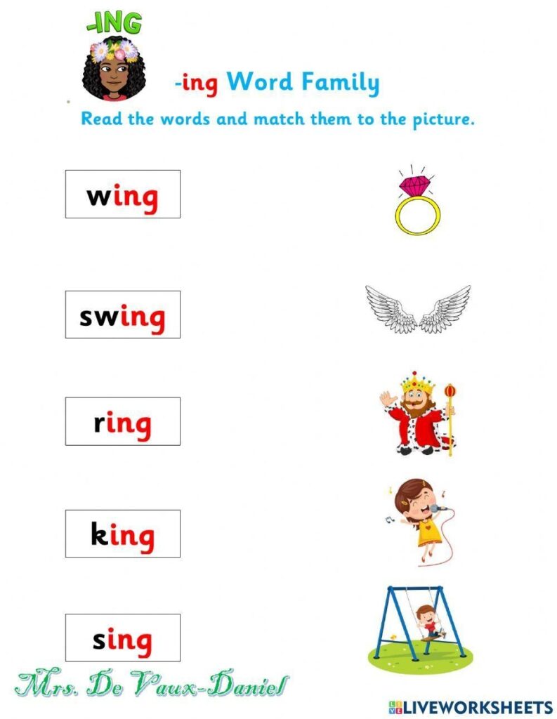Ing Word Family Worksheets Kindergarten - Worksheets Template Free