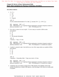 Pharmacy Math Worksheets - Worksheets Template Free