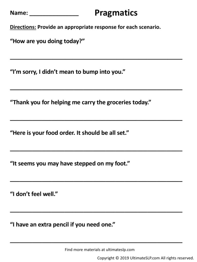 Free Printable Pragmatic Worksheets - Worksheets Template Free