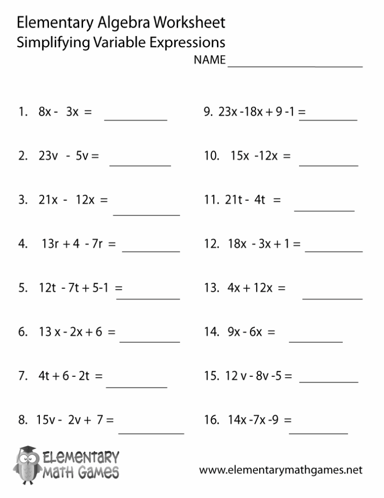Free Printable Solving Algebraic Expressions Worksheets - Worksheets ...