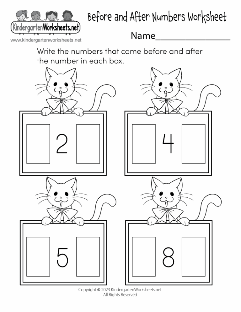 Kindergarten Math Worksheets Before And After - Worksheets Template Free