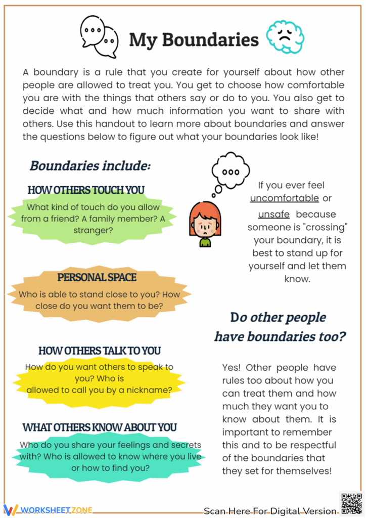 Free Printable Personal Space Boundaries Worksheets - Worksheets ...