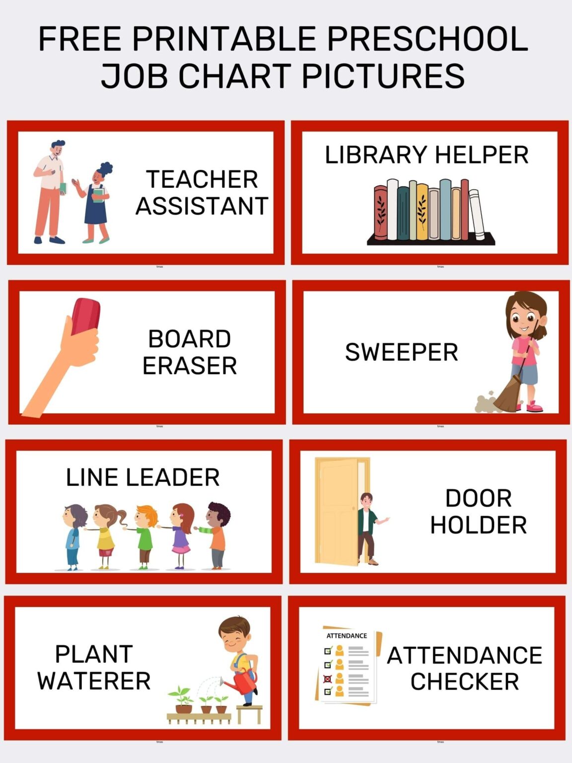 Printable Helper Chart For Preschool - Worksheets Template Free