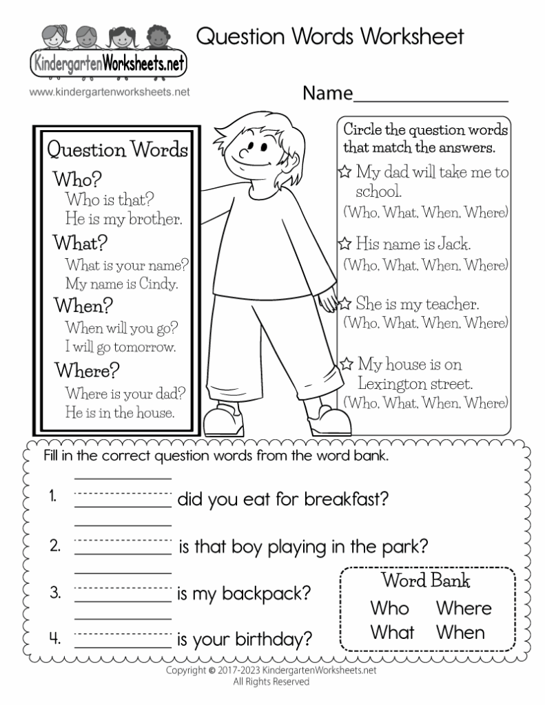 Free Printable Question Words Worksheets - Worksheets Template Free
