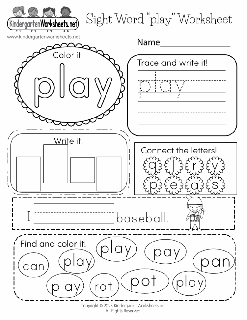 Sight Word At Worksheets For Kindergarten - Worksheets Template Free