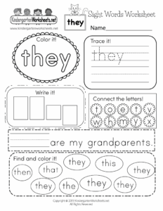 Free Printable Worksheets Kindergarten Sight Words - Worksheets ...