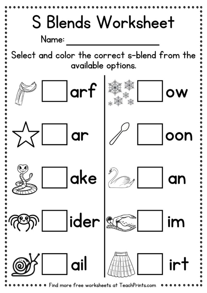 Free Printable S Blends Worksheets - Worksheets Template Free