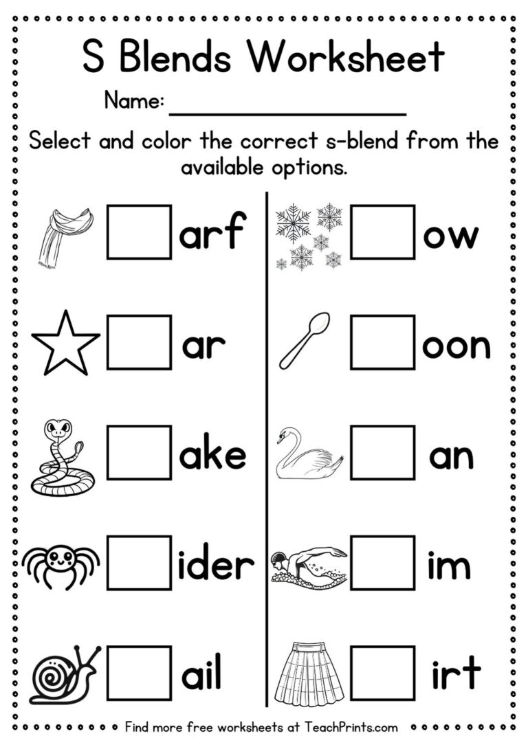 Free Printable S Blends Worksheets - Worksheets Template Free